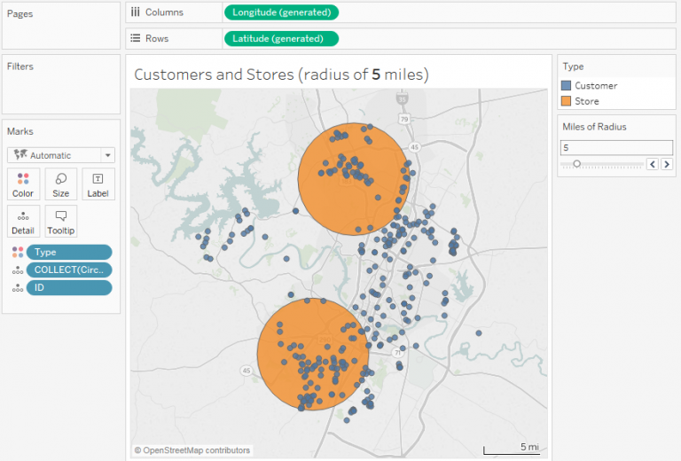 Draw circles with exact distance radius on maps in Tableau – VizPainter